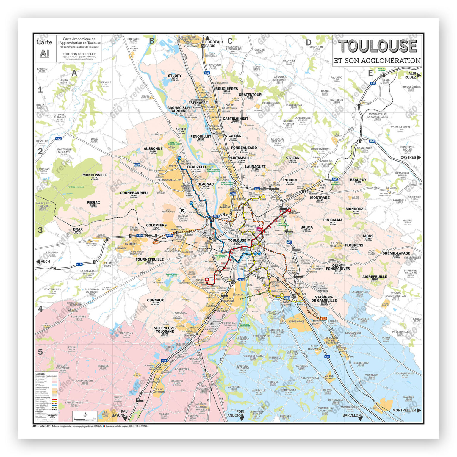 Plan Toulouse et son agglomération - Poster plastifié 100x100cm - Boutique