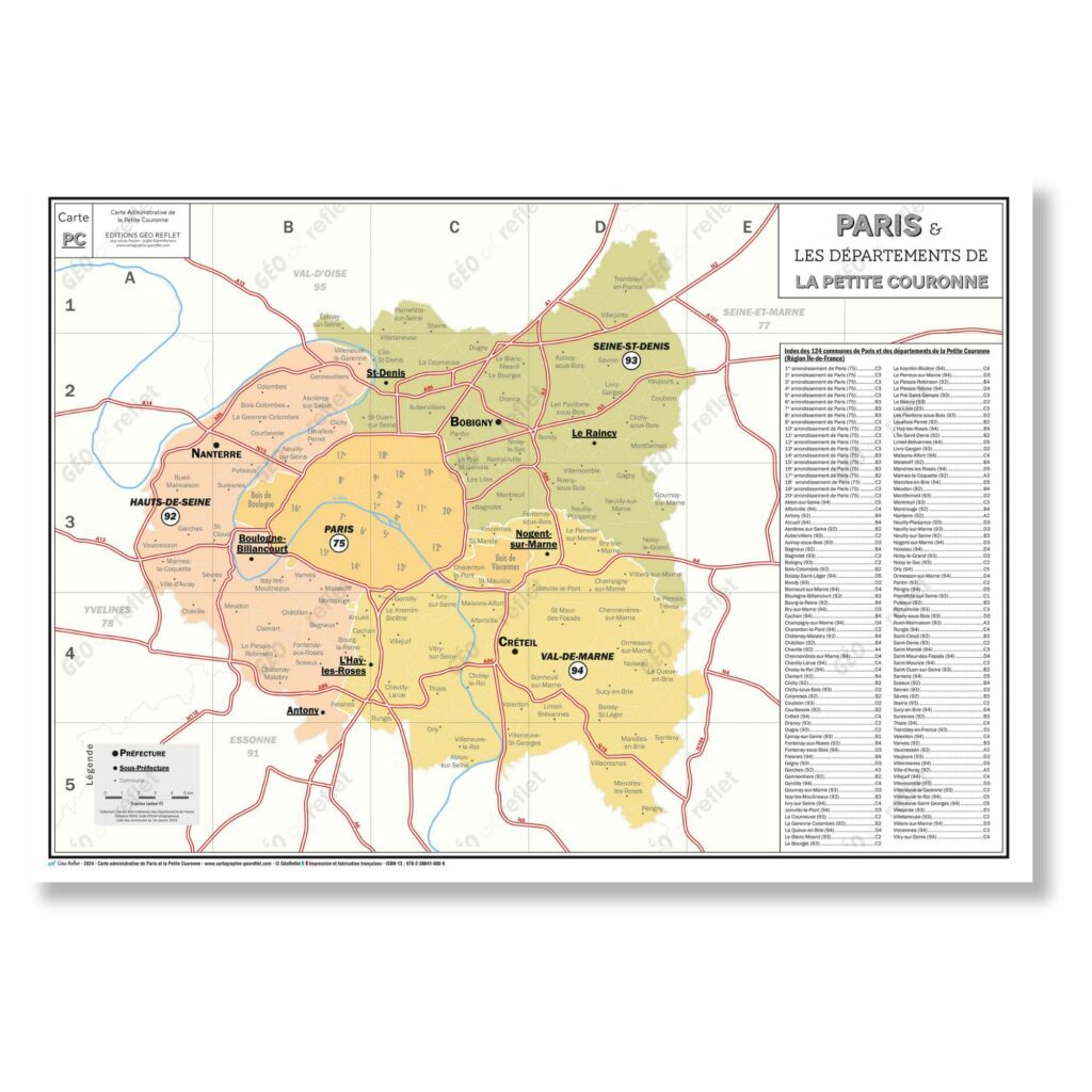 Paris et Départements Petite Couronne: Carte murale vintage