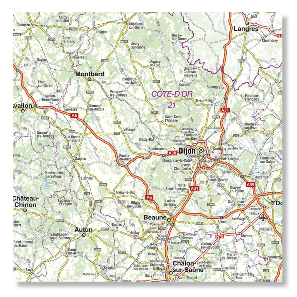 Carte routière de la Région Bourgogne-Franche-Comté
