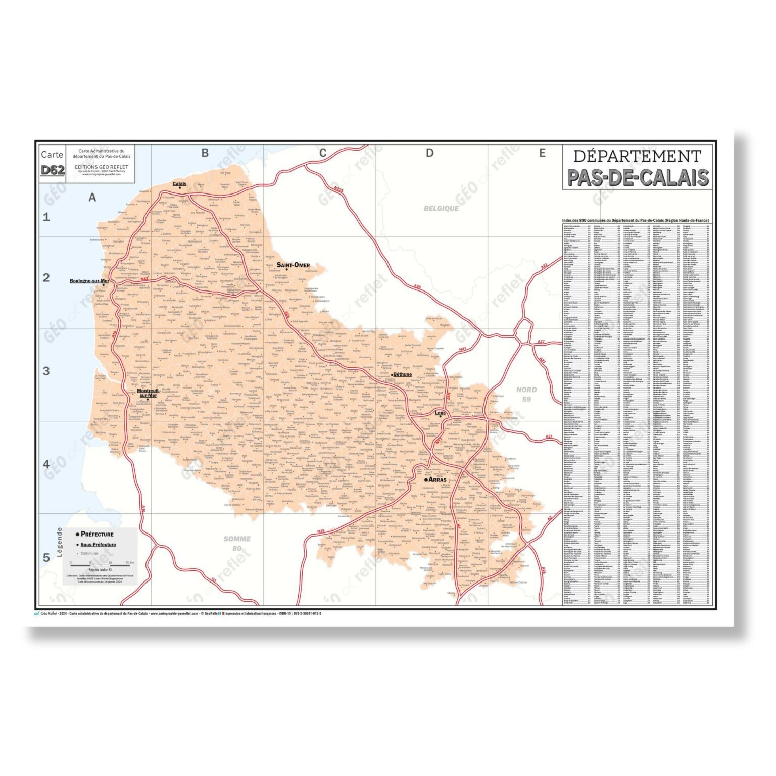 62 - Département du Pas-de-Calais - Carte géographique
